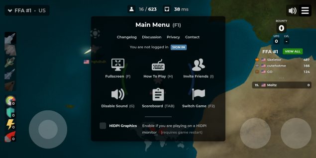 Airmash, un gioco di combattimento aereo in HTML5 per smartphone e PC