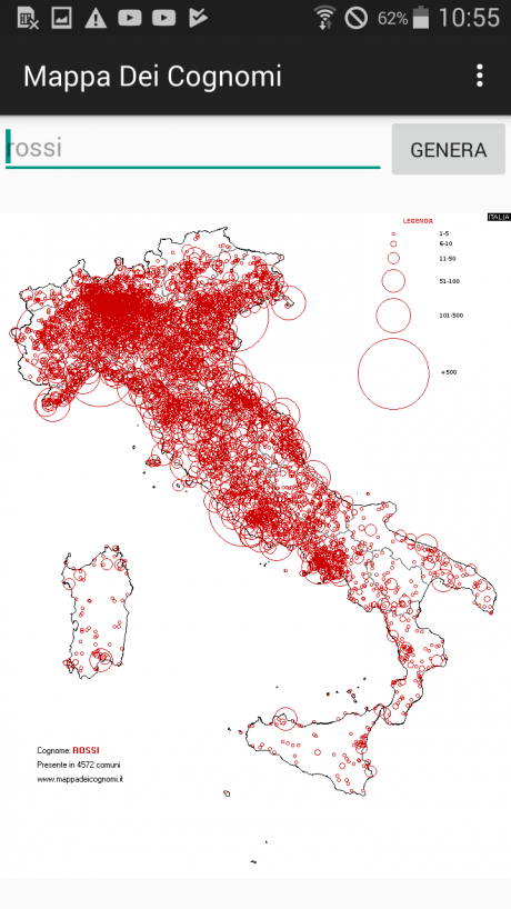 Mappa Dei Cognomi mostra la distribuzione geografica dei cognomi in Italia