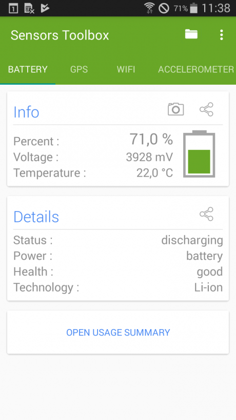 Sensors Toolbox visualizza i dati e i grafici in tempo reale ...