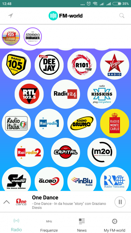 FM World permette di ascoltare tutte le stazioni radio italiane gratuitamente e senza pubblicità