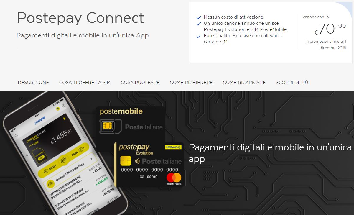 Postepay Connect incastra un'offerta telefonica e una Postepay ...