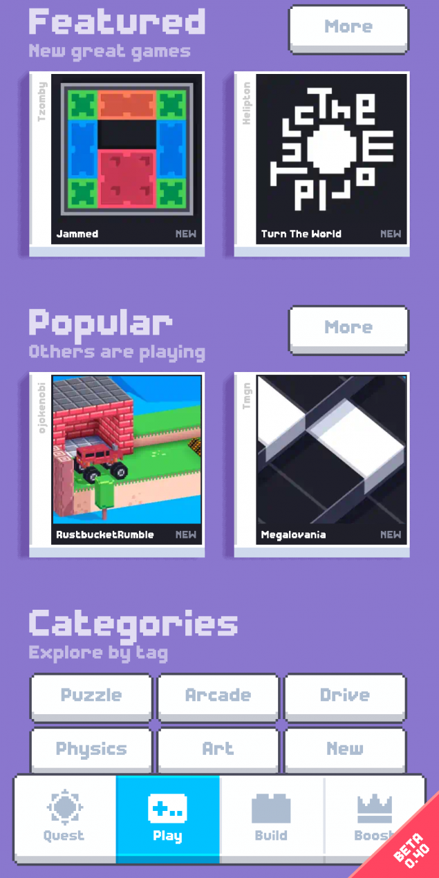 Fancade offre tantissimi giochi arcade e vi permette di creare il vostro