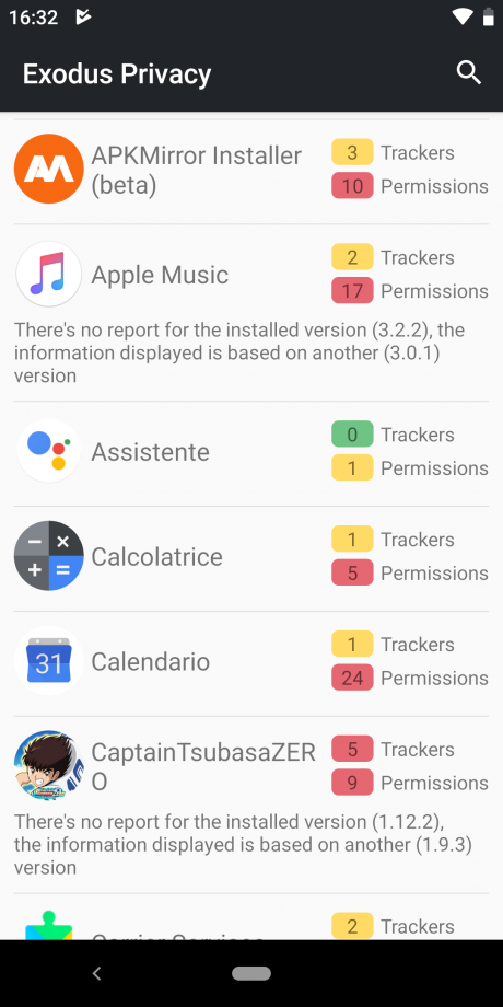 Exodus Privacy mostra i tracker e i permessi delle app