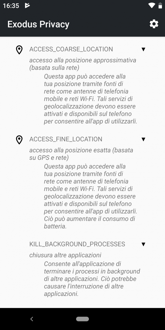 Exodus Privacy mostra i tracker e i permessi delle app