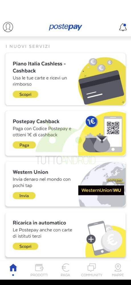 Il cashback arriva con l'aggiornamento dell'app Postepay