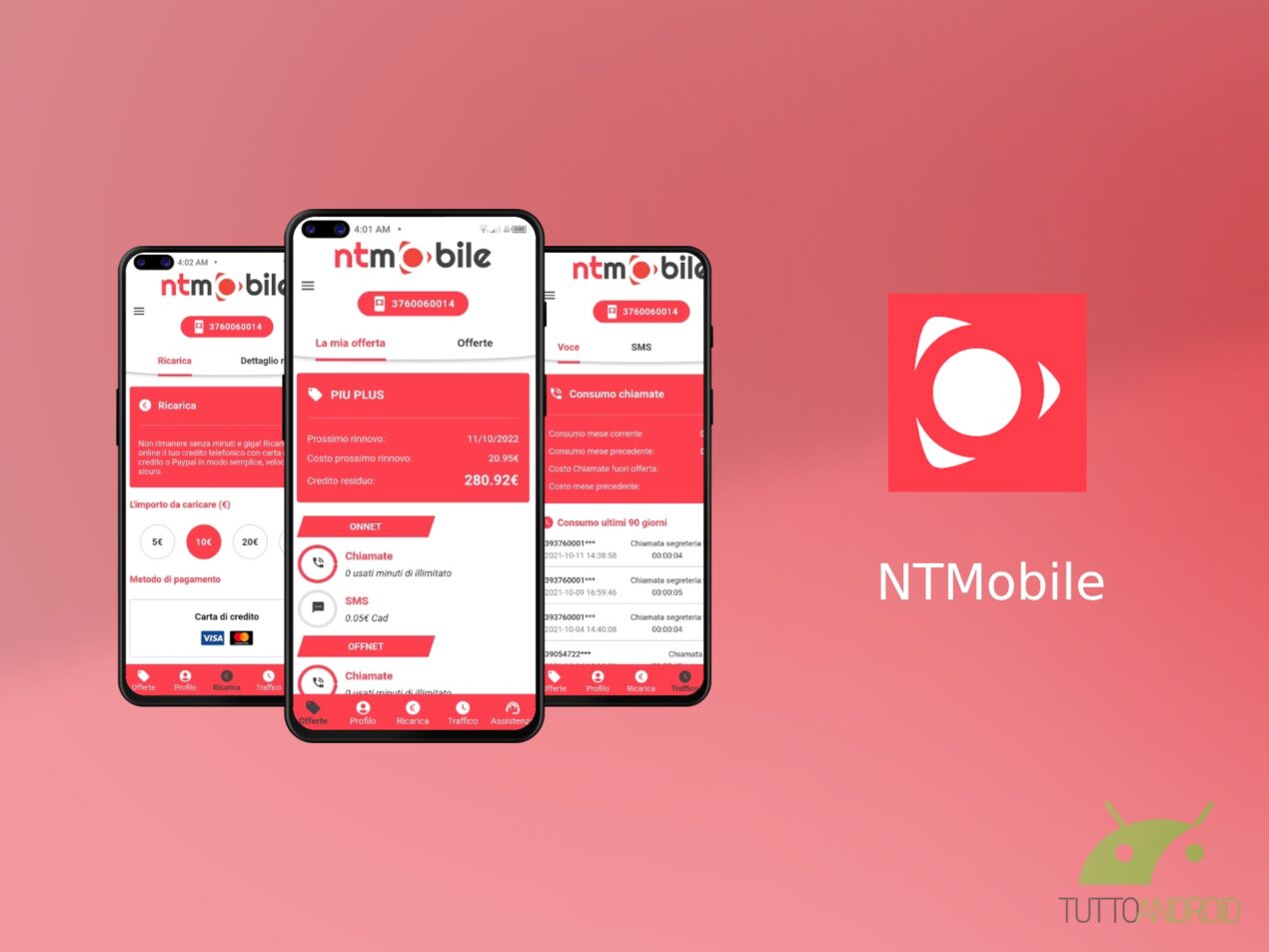 L'app NTMobile permette di gestire comodamente la propria SIM