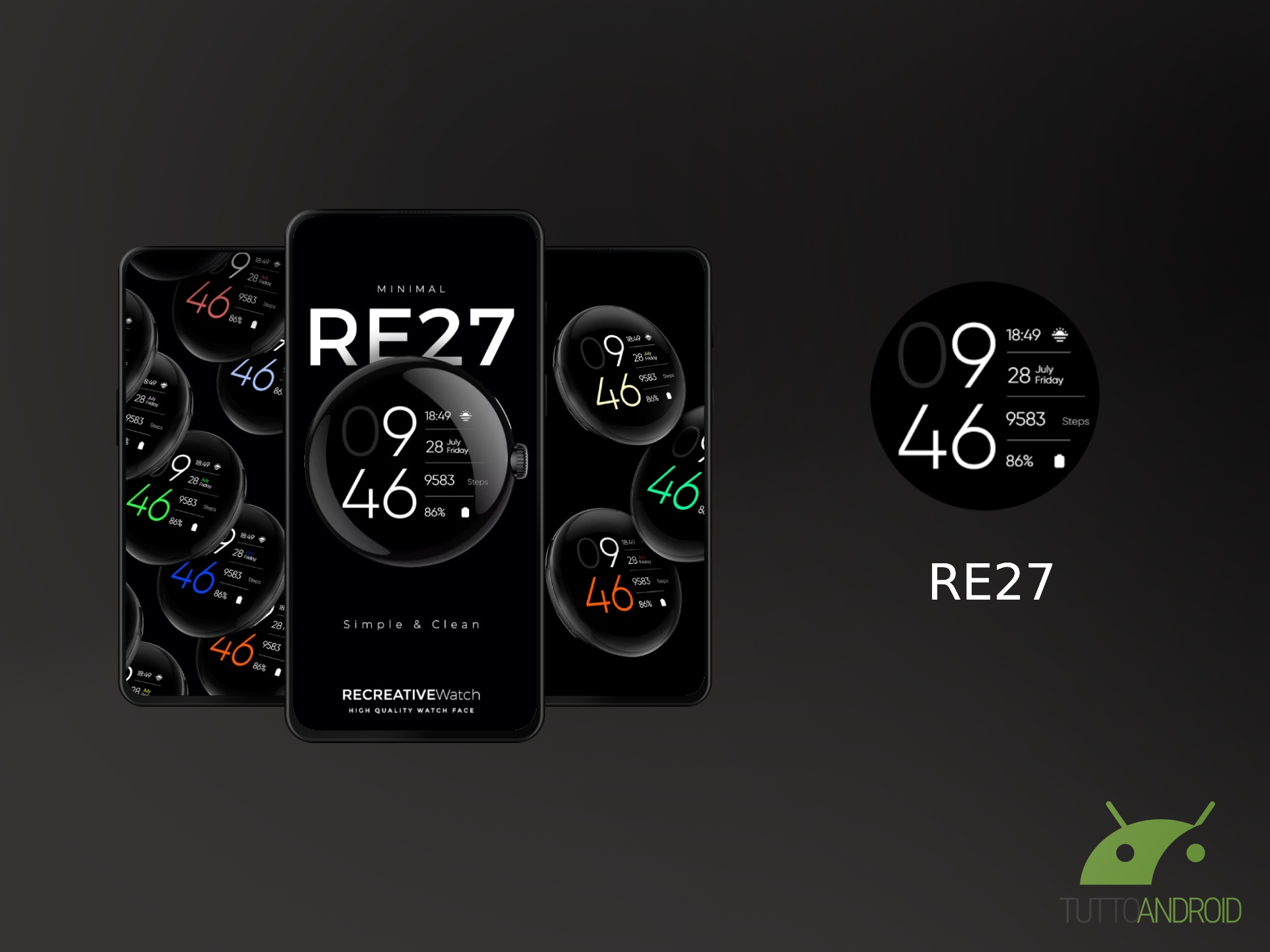 L'app RE27 offre un quadrante Wear OS minimale, elegante e personalizzabile