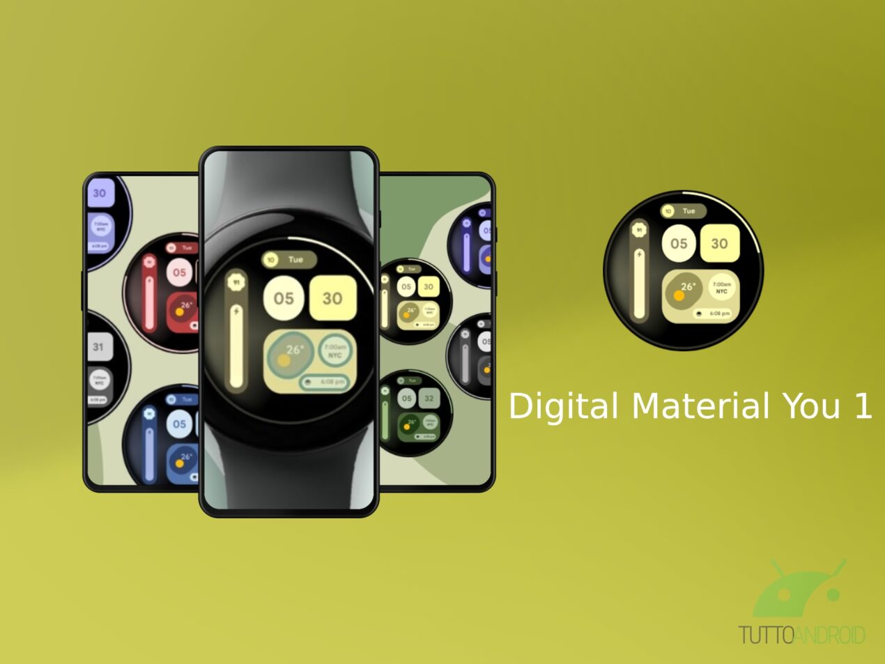 L'app Digital Material You 1 offre una watchface Wear OS in stile Google