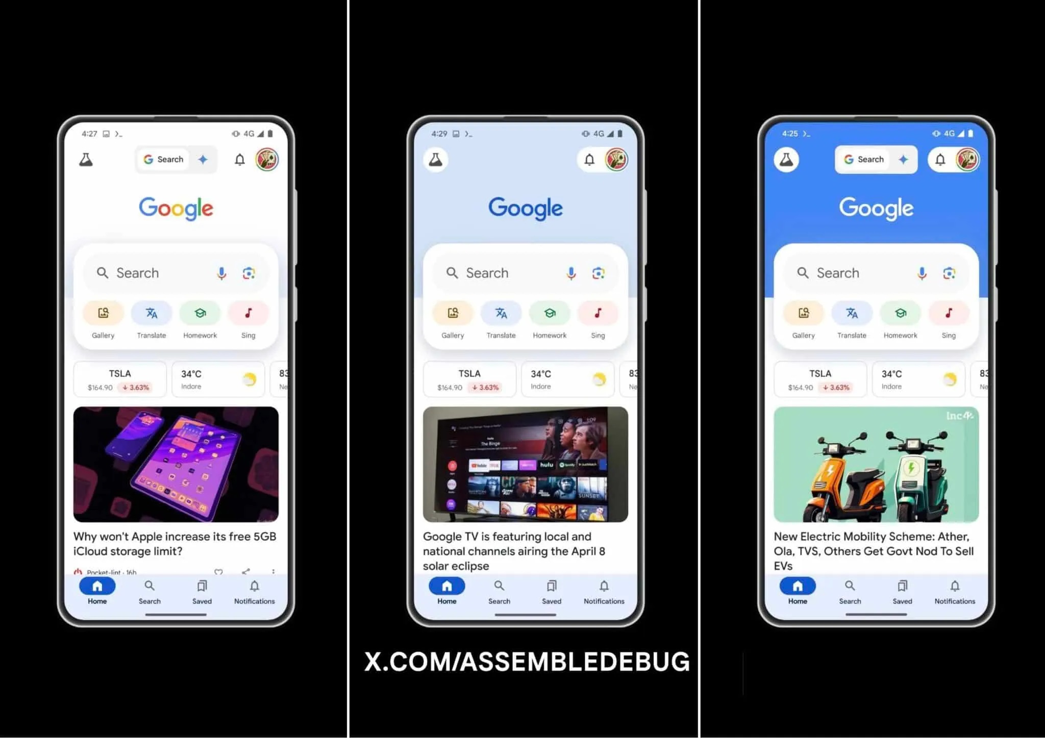 Nuova grafica e nuovi colori in test per App Google