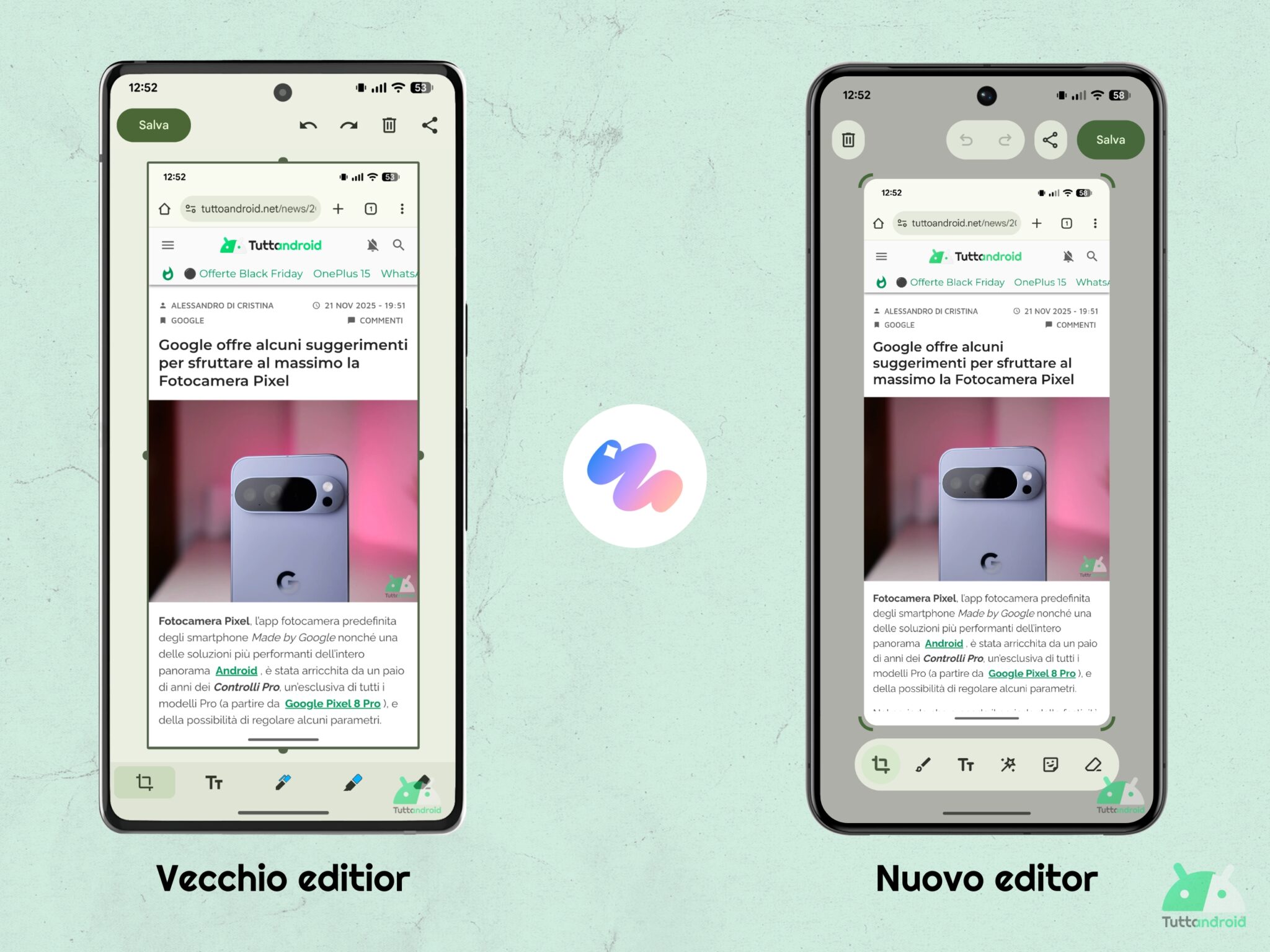 Google sta distribuendo il nuovo editor degli screenshot potenziato da Pixel Studio