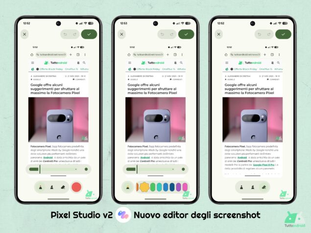 Google sta distribuendo il nuovo editor degli screenshot potenziato da Pixel Studio