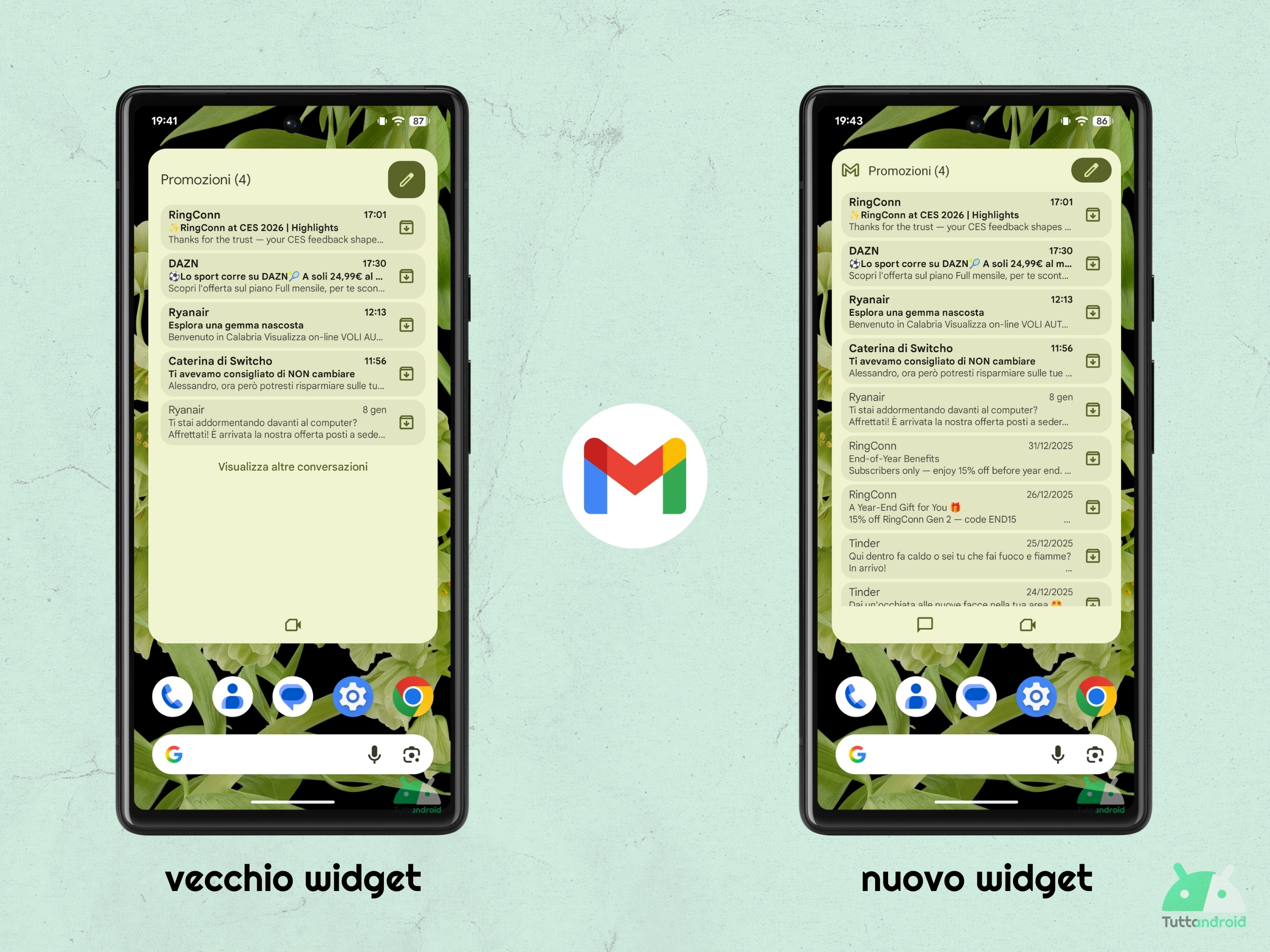 Il widget di Gmail guadagna piccoli ritocchi in ottica Material 3 Expressive