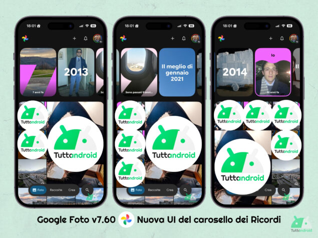 Google Foto: in rollout una nuova UI per il carosello dei Ricordi