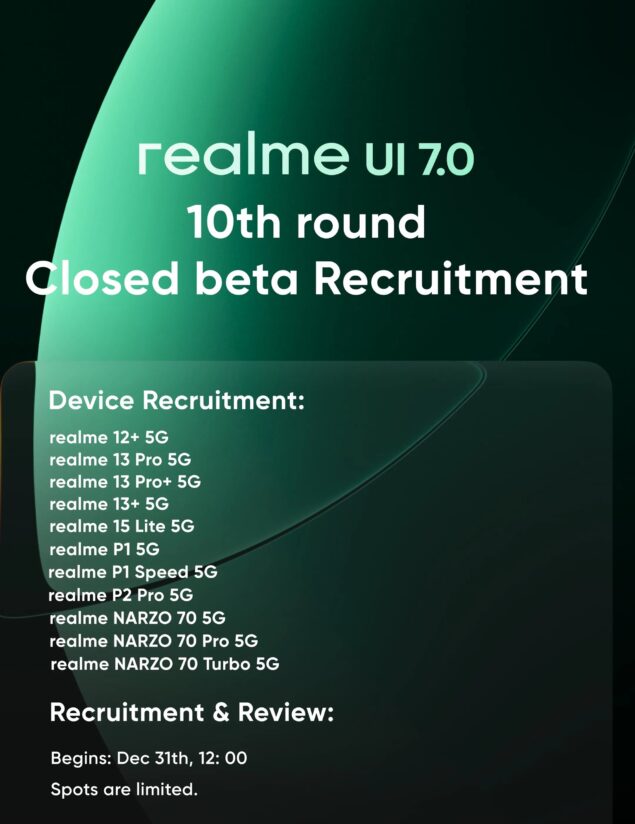 Realme porta la beta della Realme UI 7.0 su altri undici smartphone