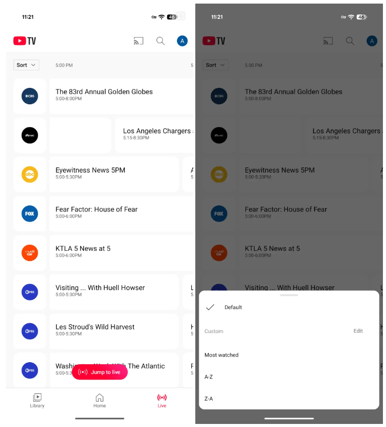 YouTube TV migliora l'interfaccia di una sua funzionalità